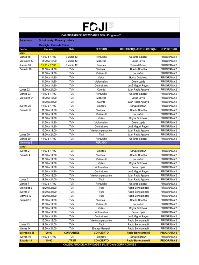 Calendario OSNJ 2024 - Programa 2 | PDF | Orquestas | Instrumentos ...