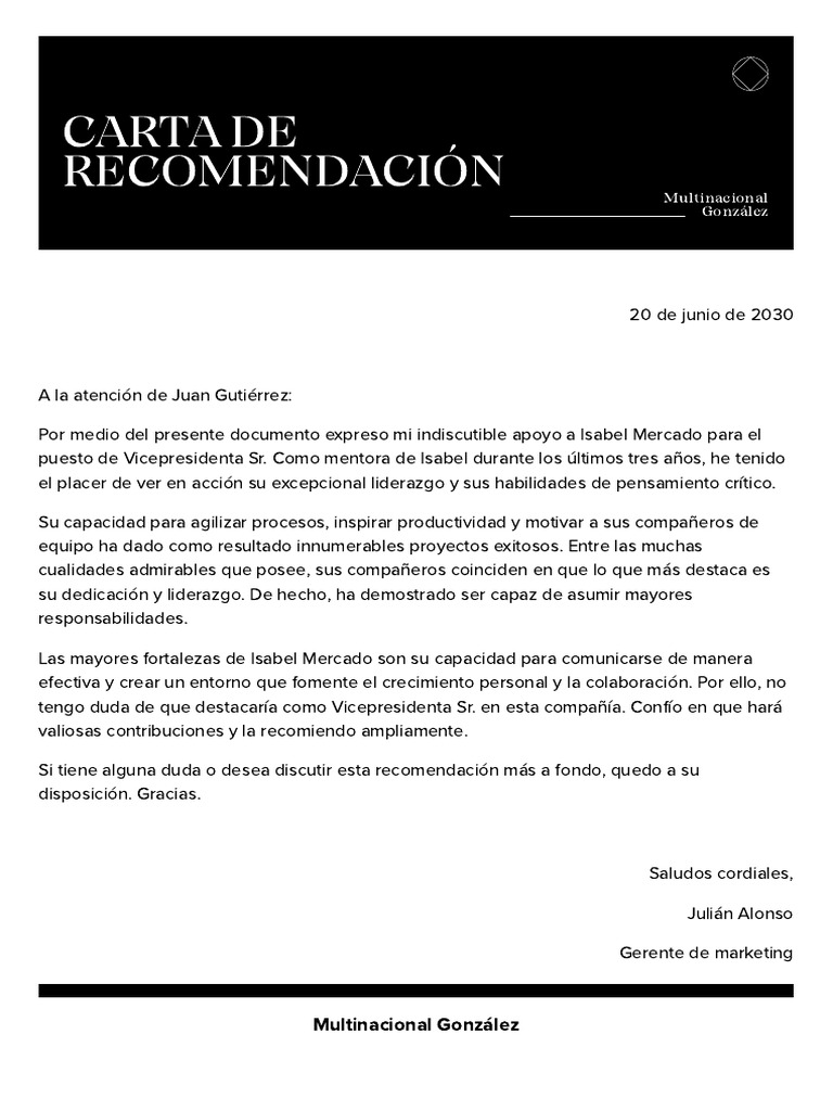 Carta de Recomendación Minimalista Elegante | PDF