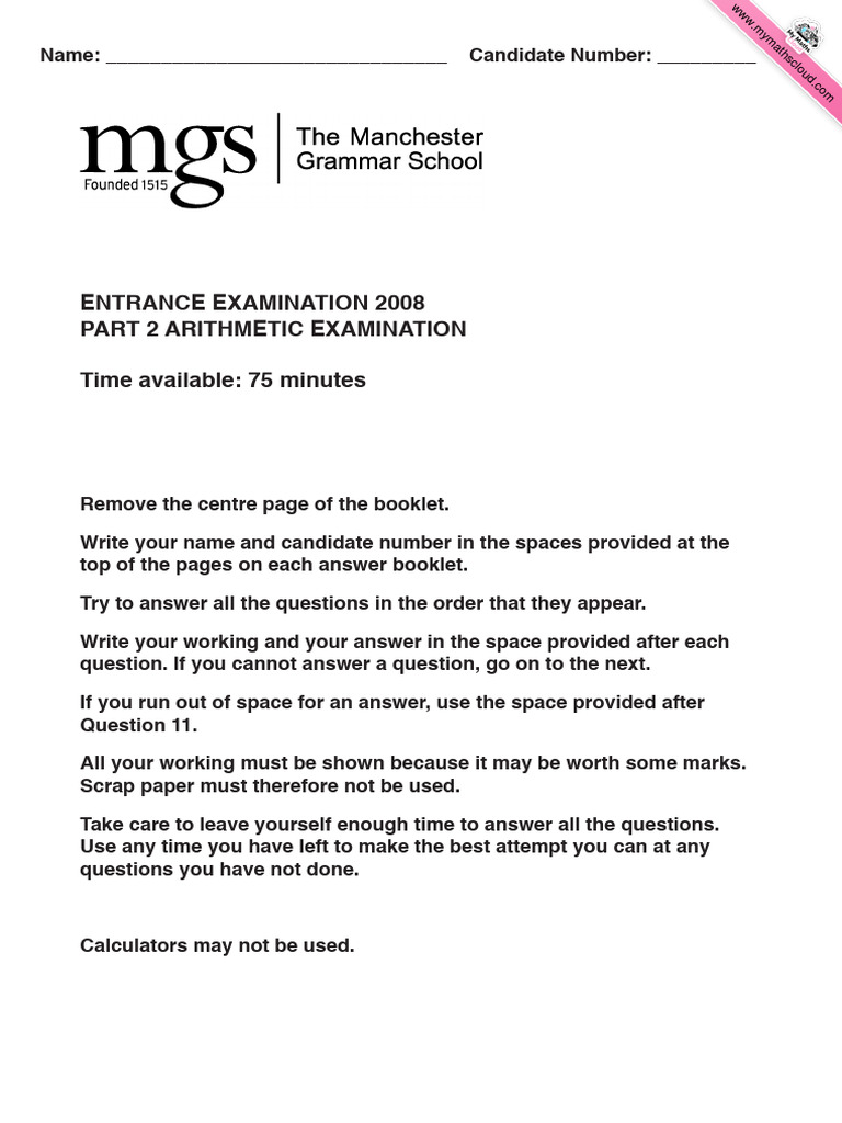 Manchester Grammar School 2008 Part 2 | PDF | Mathematics