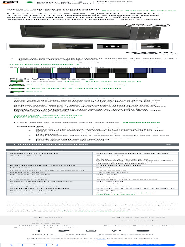 Masterforce® 30-12W X 20H X 12-38D Gunmetal Single-Door Wall Garage ...