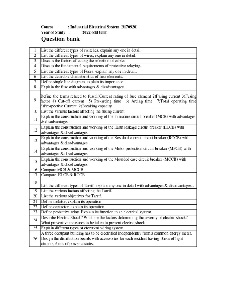 1.0 - IES Question Bank (3170920) | PDF | Lighting | Fuse (Electrical)
