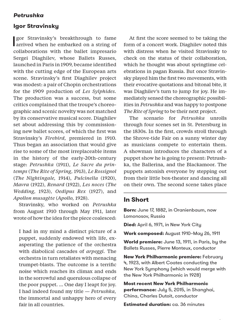 Stravinsky Petrushka | PDF | Ballet | Ballet Companies