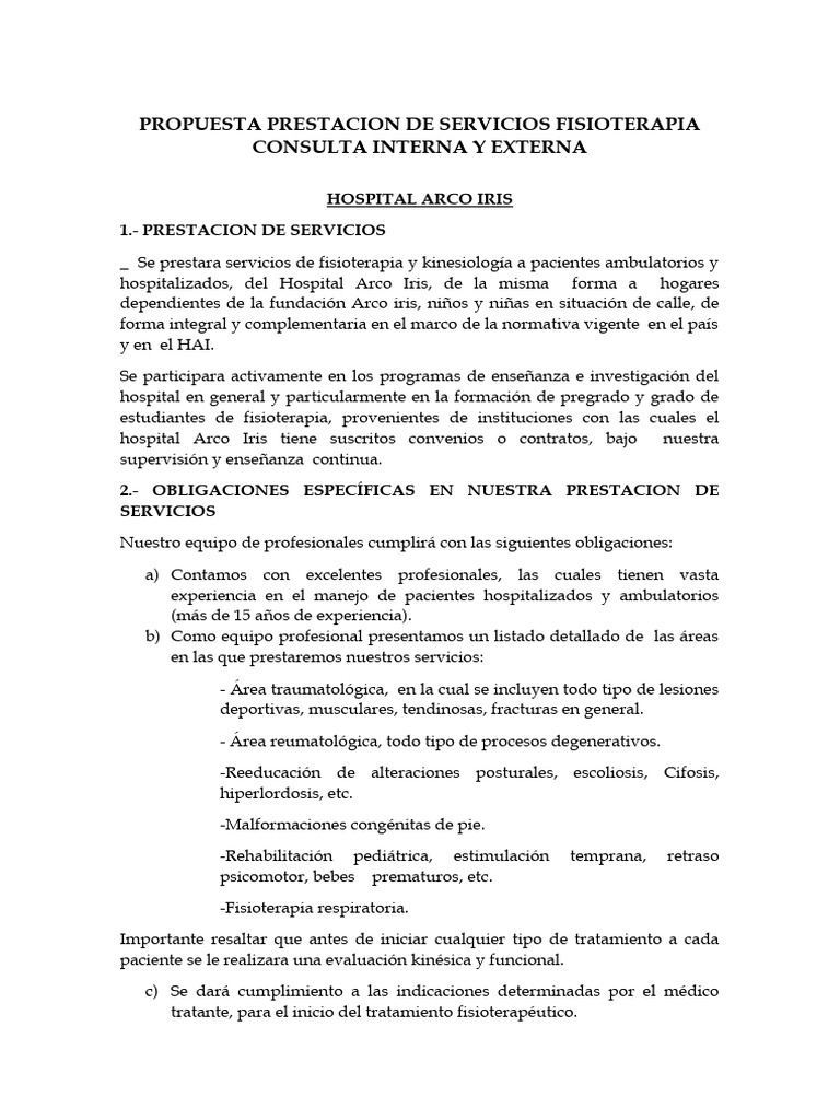 Propuesta Prestacion de Servicios Fisioterapia Consulta Interna y Externa# | PDF | Hospital ...