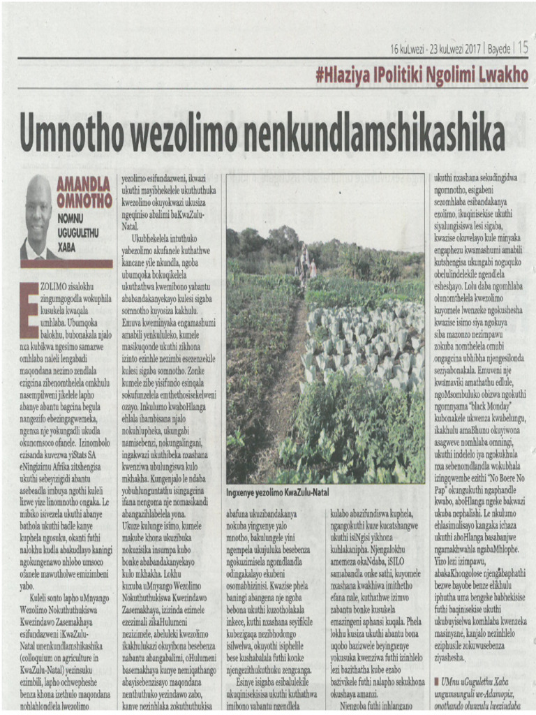 Umnotho Wezolimo Nenkundlamshikashika | PDF