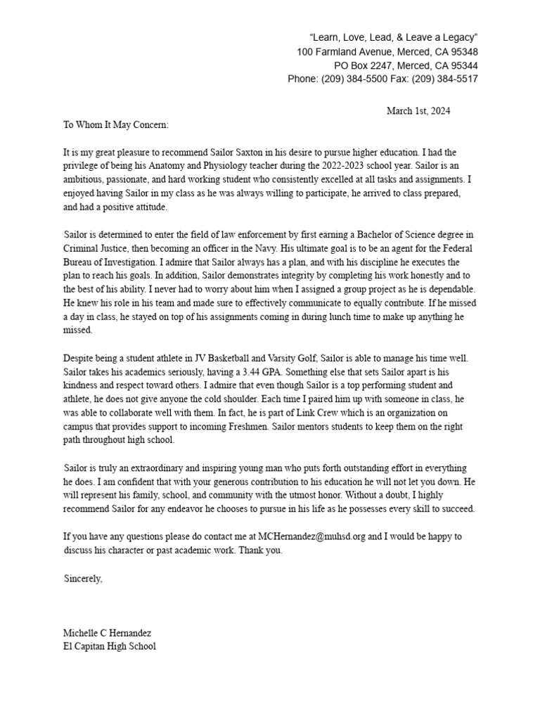 sailor saxton letter of rec 1 | PDF
