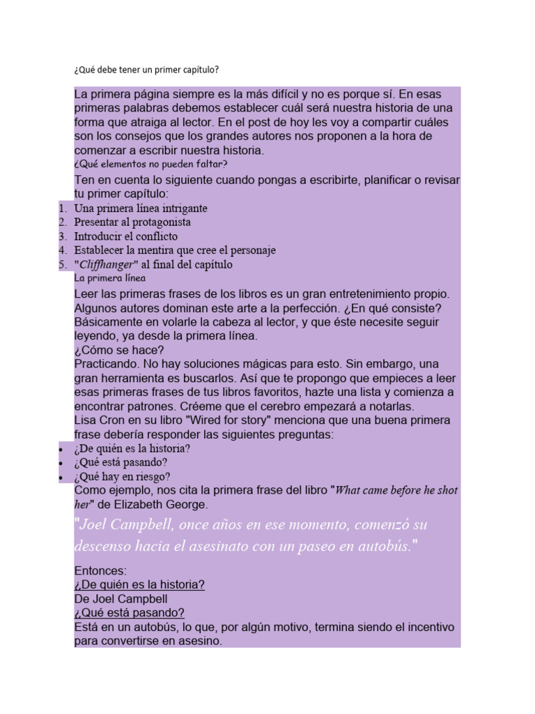Qué Debe Tener Un Primer Capítulo | PDF | Narración | Novelas
