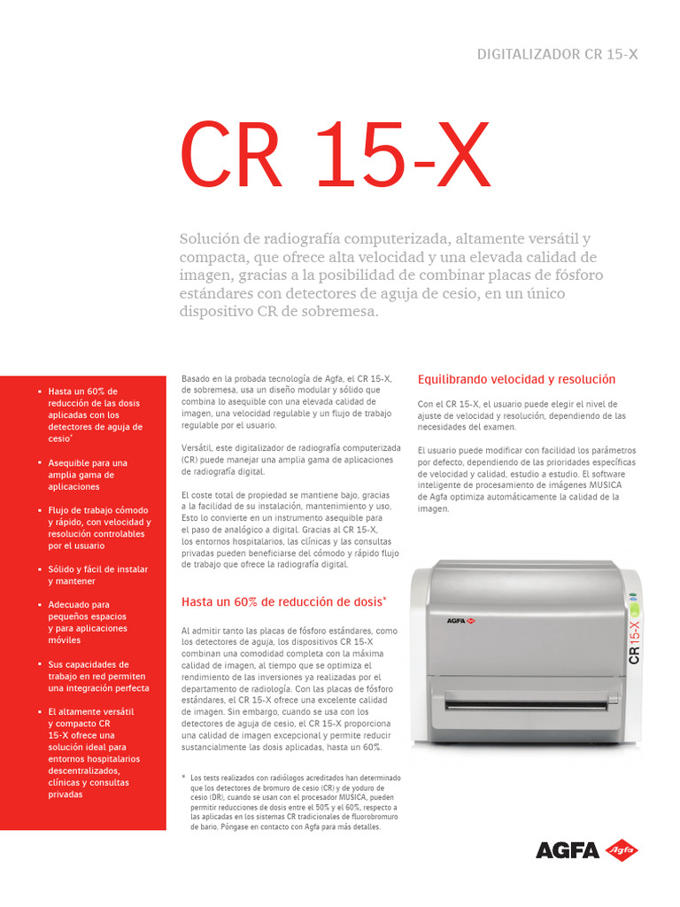 Digitalizador CR 15-X: Eficiencia y Calidad | PDF | Píxel | Rayo X