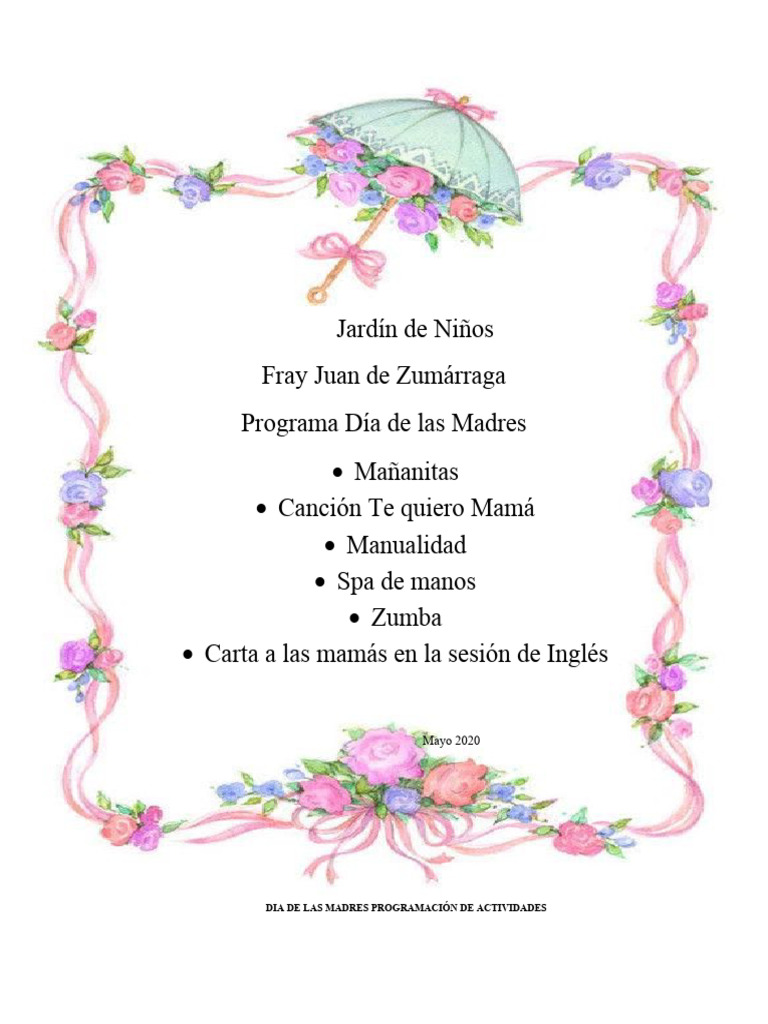 1 Programa Dia De Las Madres 2020 Y Descripcion De Las Mismas Pdf