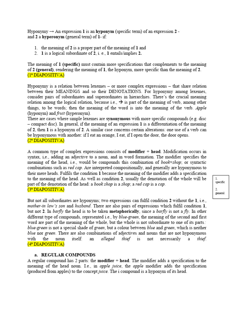 HYPONYMY Presentación | PDF | Semantics | Language Mechanics