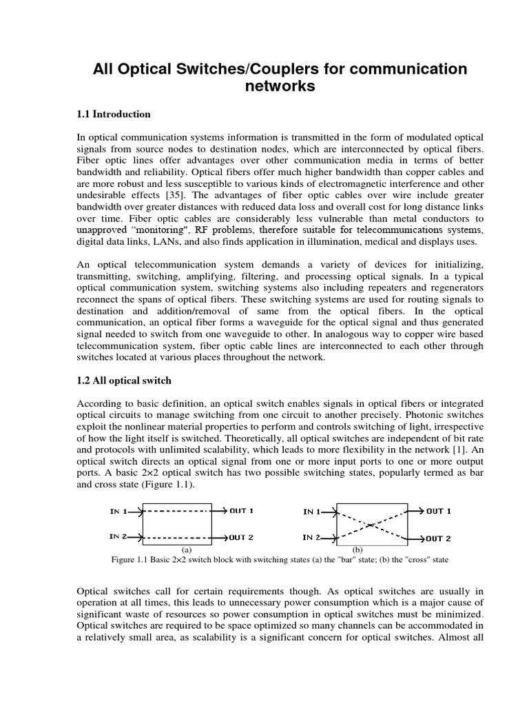 Fundamentals of Switches (Photonic Switching) | PDF | Optical Fiber ...
