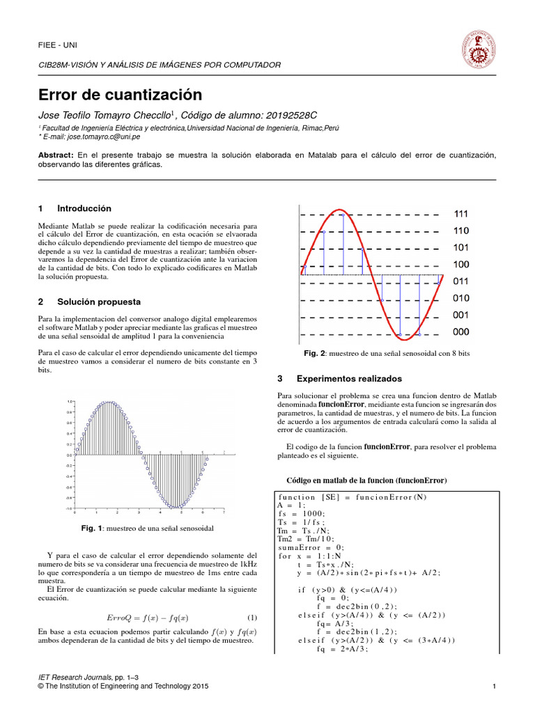 Error de Cuantización en Matlab | PDF | Muestreo (procesamiento de señal) | Ingenieria Eléctrica