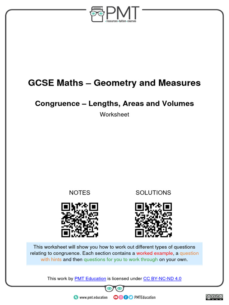Gcse Geometry Congruence Length Area N Volumes Exercise | PDF | Area ...