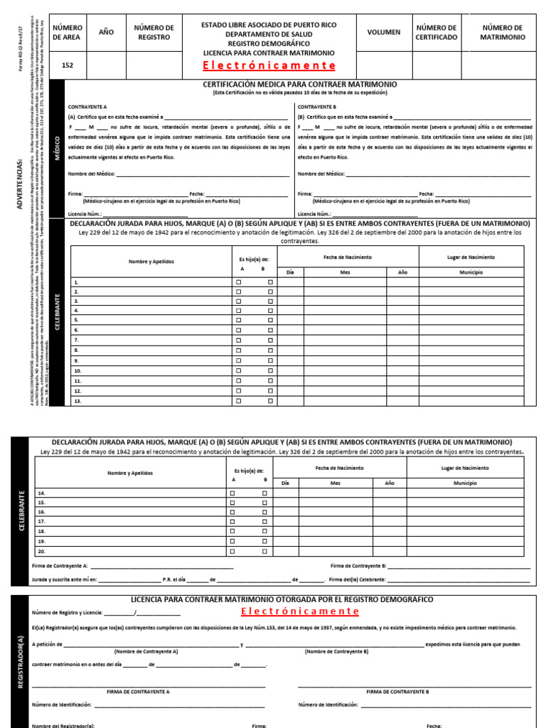 RD12 Licencia de Matrimonio Boda Regular Electronicamente | PDF ...