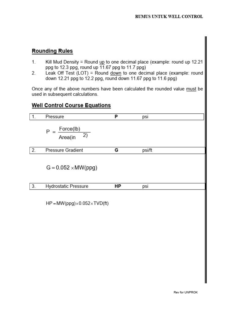 Rumus Untuk Well Control | PDF | Chemical Engineering | Mechanical ...