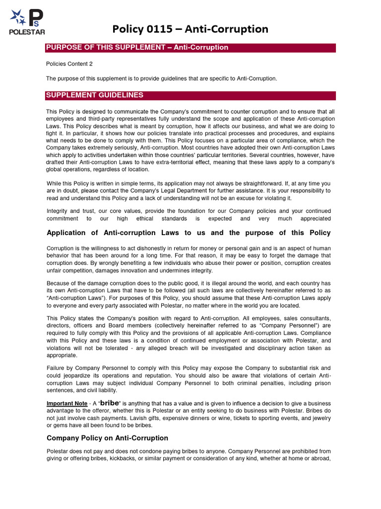 Anti-Corruption Policy - 115 | PDF | Bribery | Corruption