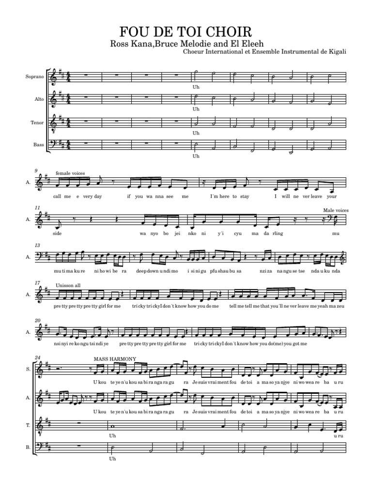 Fou de Toi Choir | PDF | Singing | Vocal Music