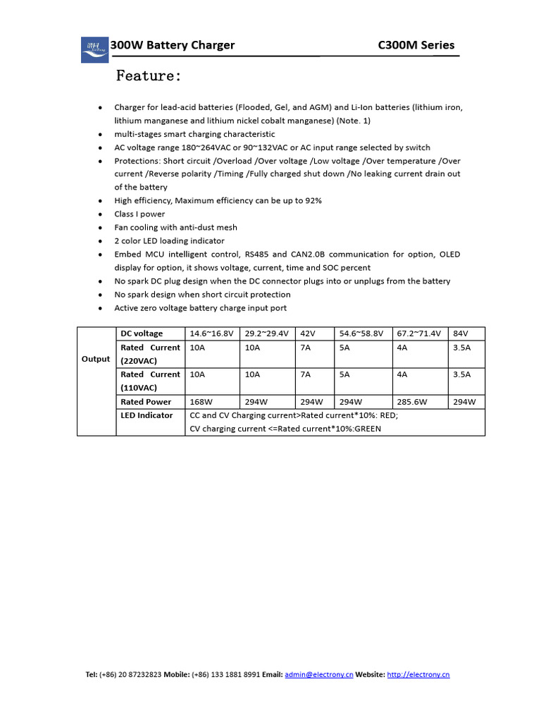 C300M_Datasheet | PDF | Battery Charger | Electricity