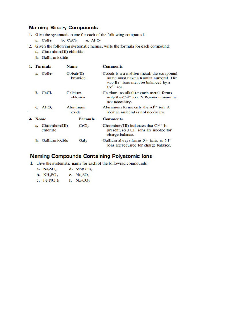 Naming Binary Compounds and Compounds Containing Polyatomic Ions | PDF