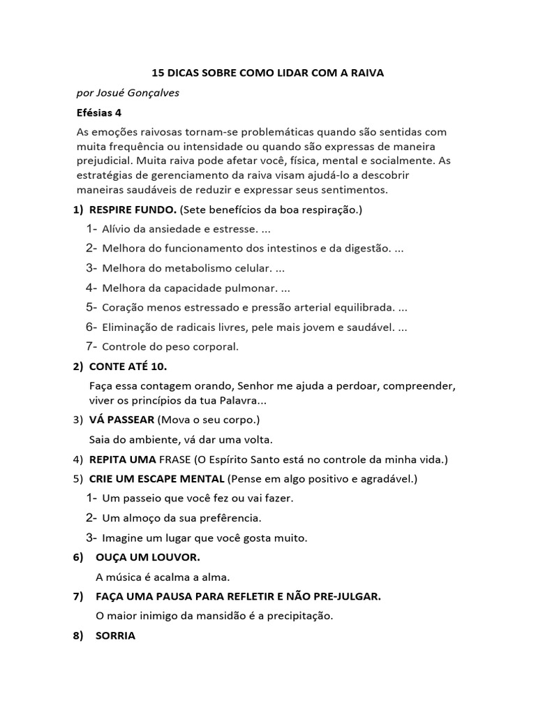 15 Dicas De Como Lidar Com A Raiva Pdf Sabedoria