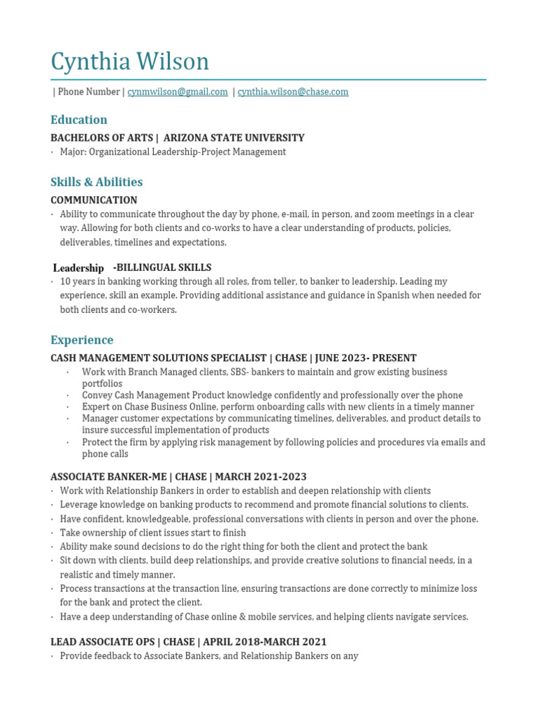 C Wilson Resume | PDF | Banks | Leadership