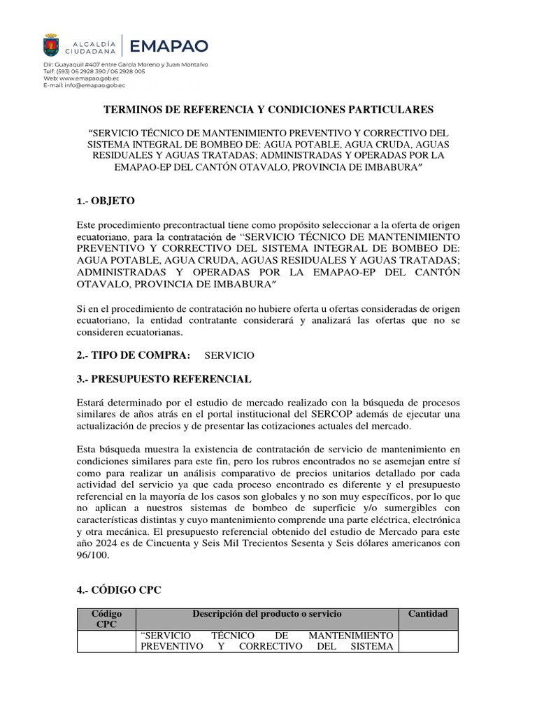 Terminos de Referencia Y Condiciones Particulares: Código CPC ...