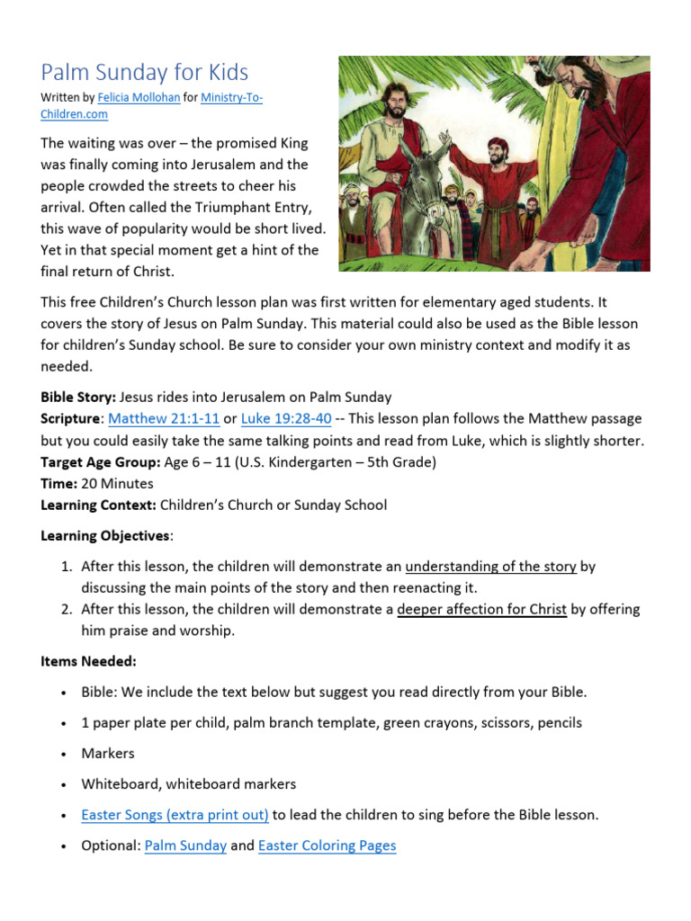 Palm Sunday Lesson for Kids | PDF | Jesus | Gospel Of Matthew