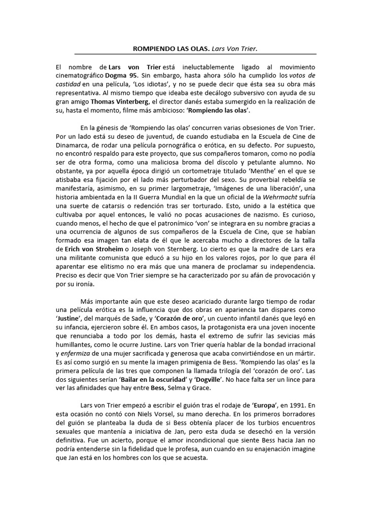 Lars Von Trier - Rompiendo las olas | PDF