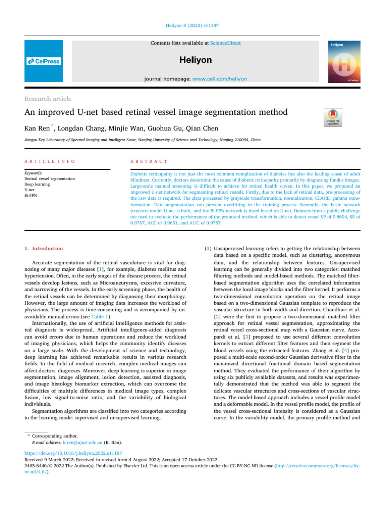 Improved U Net Fundus Image Segmentation Method Pdf Image Segmentation Deep Learning