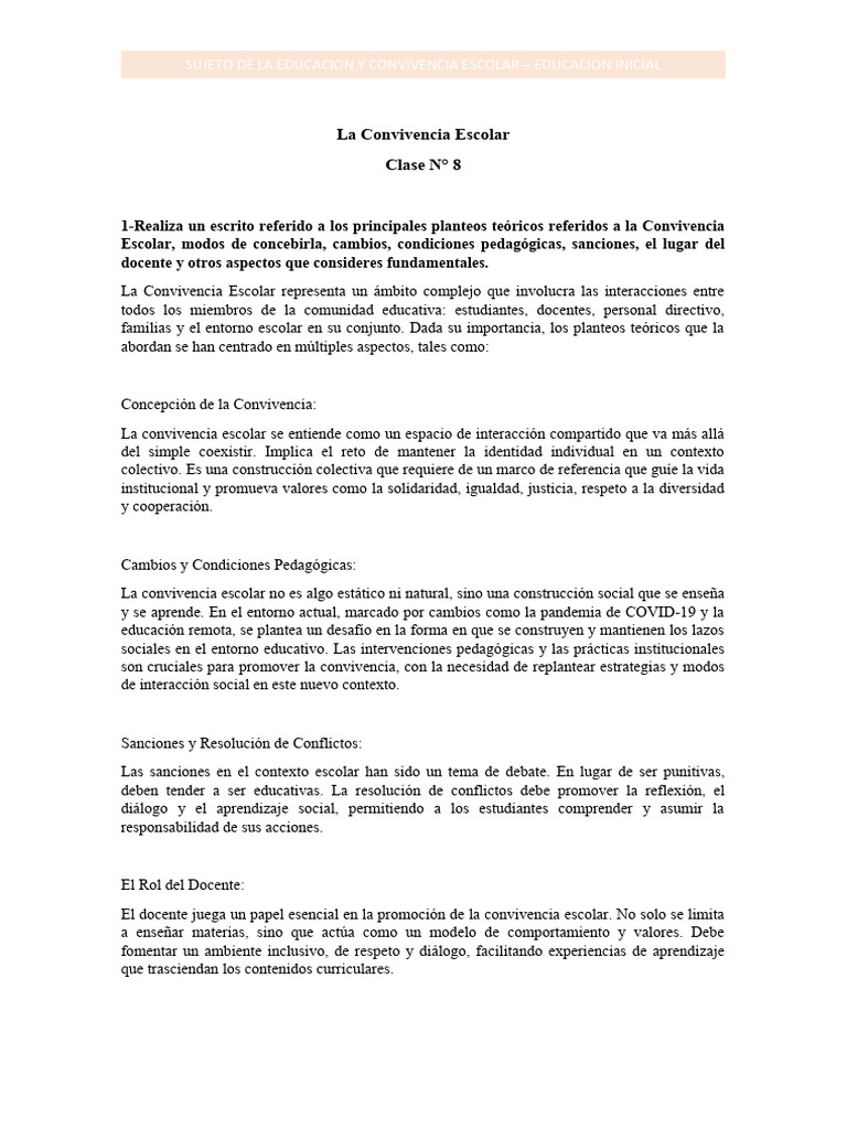 La Convivencia Escolar Pdf Educación De La Primera Infancia