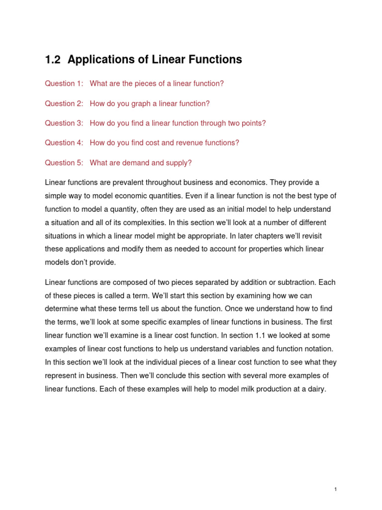 1.2 Applications of Linear Functions | PDF | Demand | Supply (Economics)