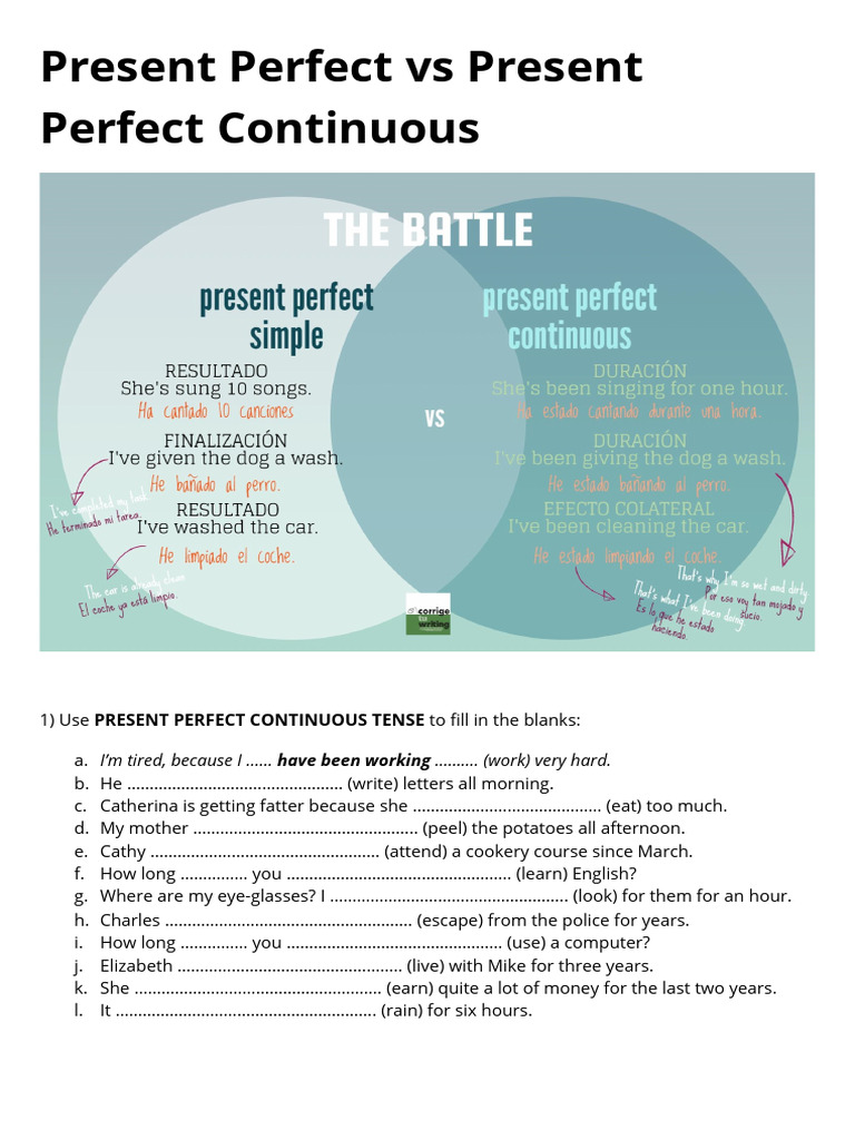 Present Perfect Vs Present Perfect Continuous | PDF | Cooking, Food & Wine