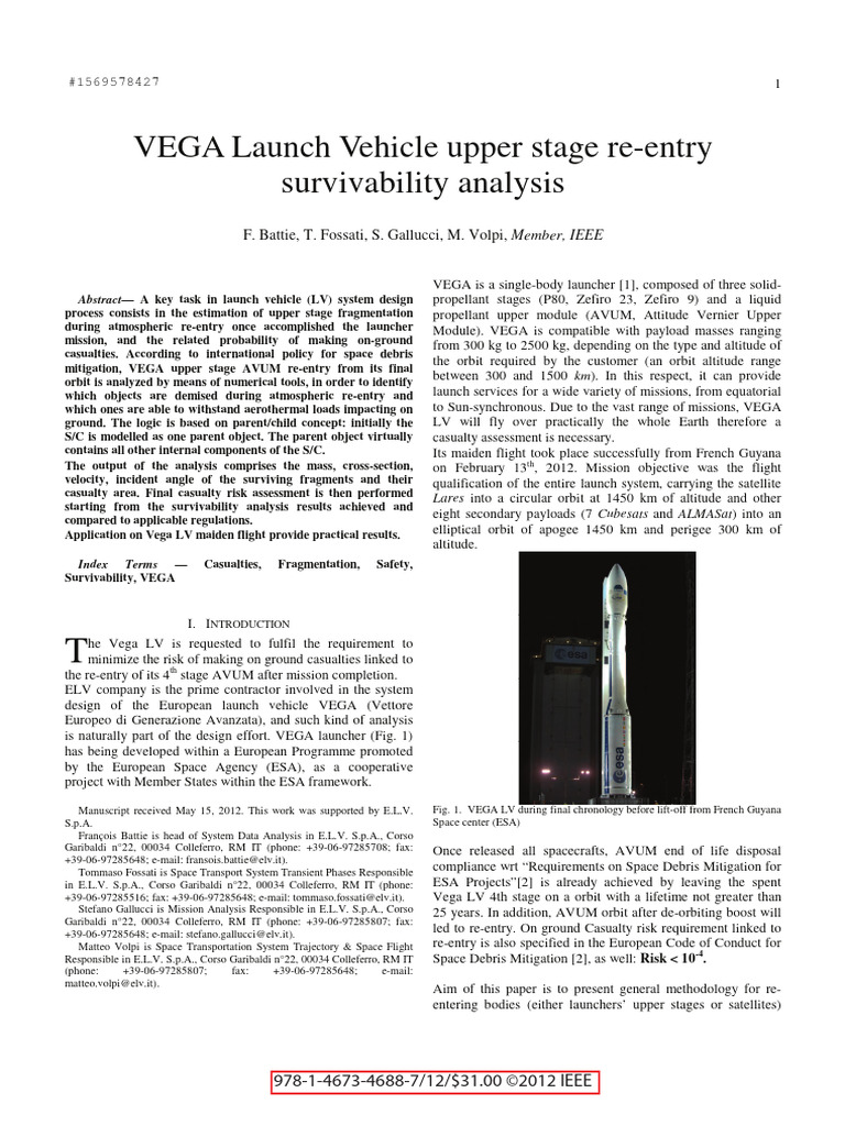Battie 2012 - VEGA Launch Vehicle Upper Stage Re-Entry | PDF | Launch ...