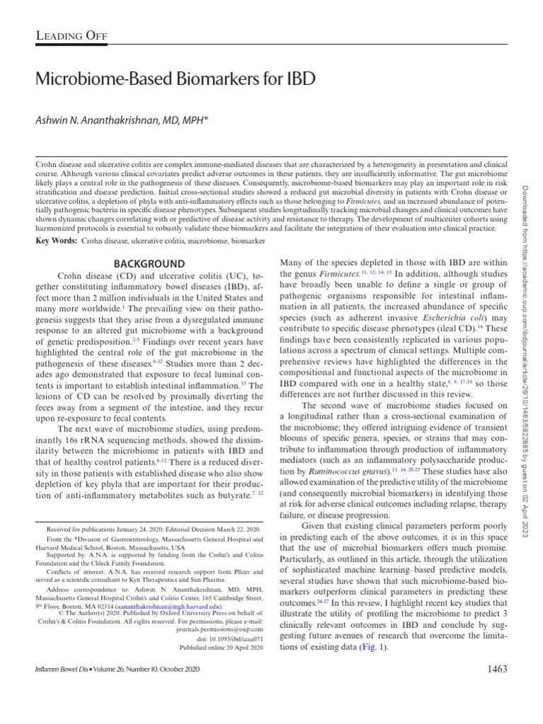 Microbiome-Based Biomarkers For IBD | PDF | Inflammatory Bowel Disease ...