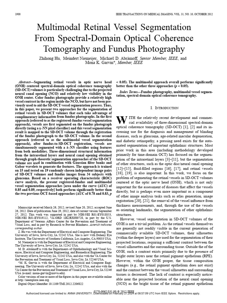 Multimodal Retinal Vessel Segmentation From Spectral-Domain Optical Coherence Tomography and ...