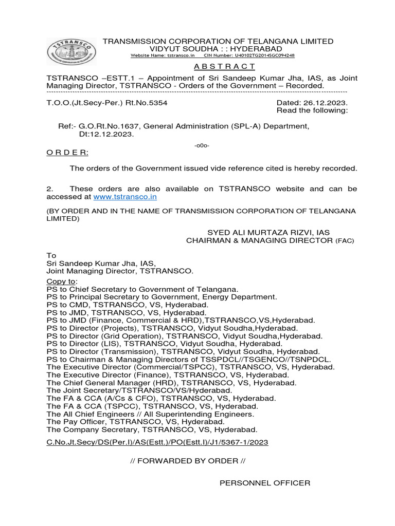 Appointment of Sri Sandeep Kumar Jha Ias As JMD | PDF | Government Of ... Appointment of Sri Sandeep Kumar Jha Ias As JMD | PDF | Government Of ...