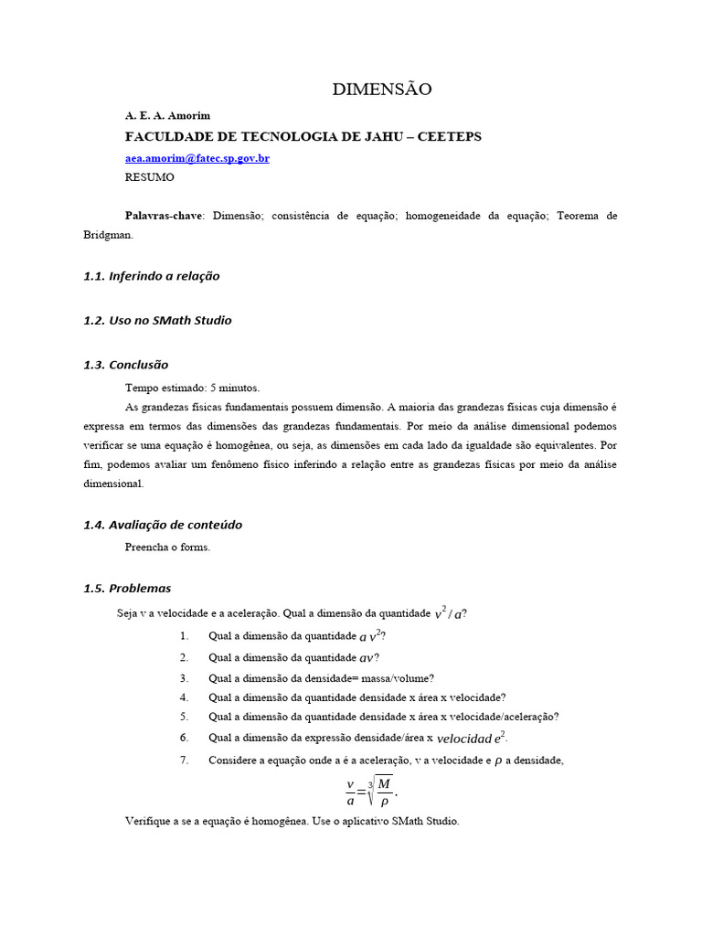 Análise Dimensional | PDF | Força | Viscosidade
