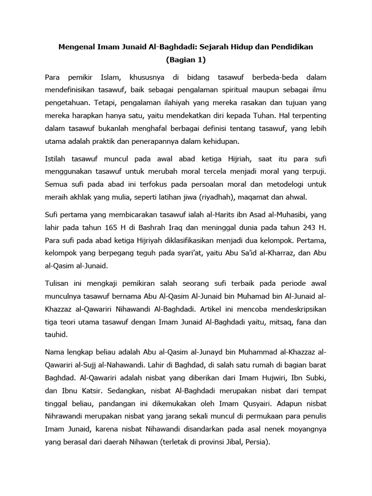 Mengenal Imam Junaid Al Baghdadi | PDF