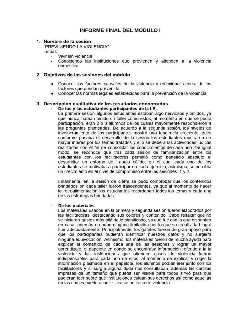 Informe Final Del Módulo | PDF | Aprendizaje | Salón de clases