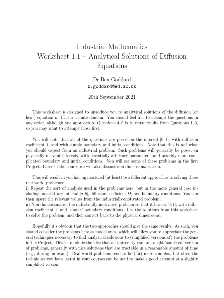 Week1 Diffusion | PDF | Ordinary Differential Equation | Equations