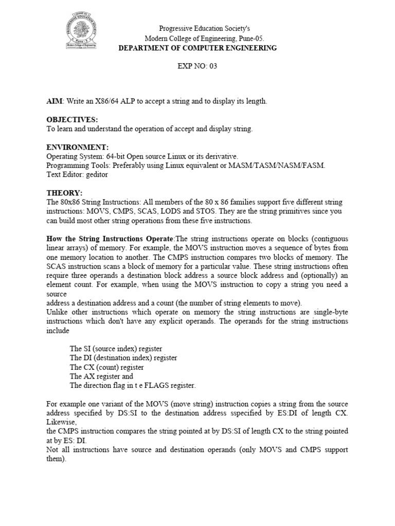 LA3-Accept String and Display Its Length | PDF | Assembly Language ... LA3-Accept String and Display Its Length | PDF | Assembly Language ...