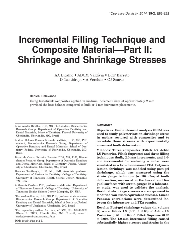 Composite Filling Techniques Analysis | PDF | Deformation (Engineering) | Young's Modulus