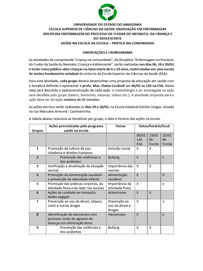 atividade PSE 2024 | PDF | Enfermagem