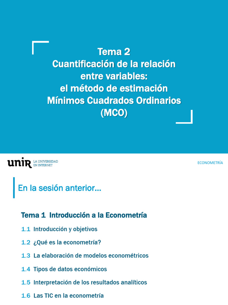 Tema2.1_Econometria | PDF | Mínimos cuadrados ordinarios | Análisis de regresión