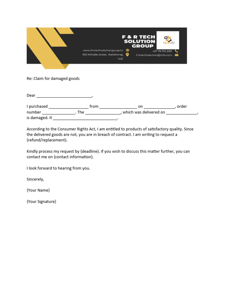 Claim Letter For Damaged Goods 2 | PDF