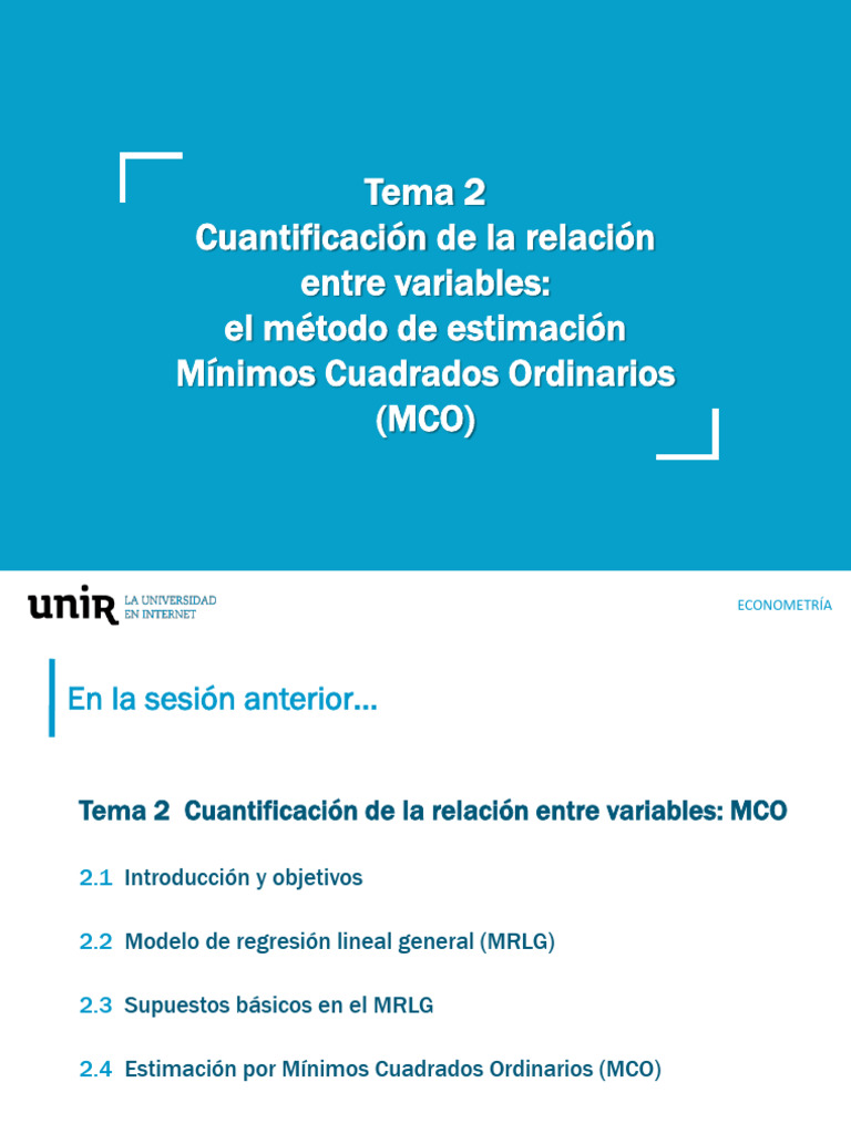 Tema2.2 Econometria | PDF | Mínimos cuadrados ordinarios | Econometría