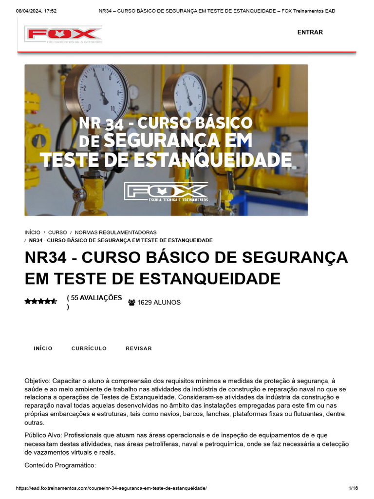 Curso NR34: Segurança em Estanqueidade | PDF | Educação à distância | Calor