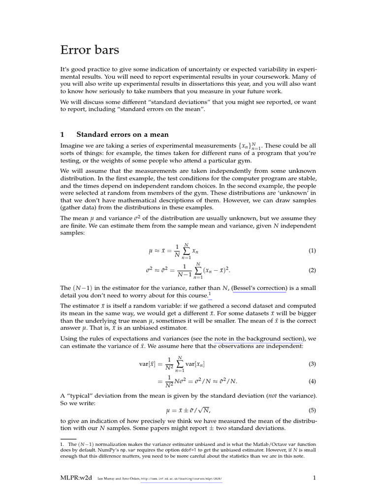 Machine Learning And Pattern Recognition Week 2 Error Bars Pdf