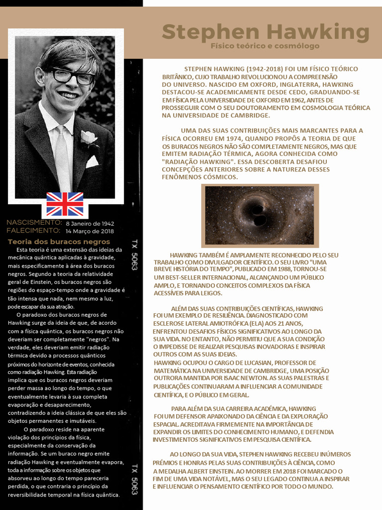 Trabalho Stephen Hawking | PDF | Stephen Hawking | Buraco negro