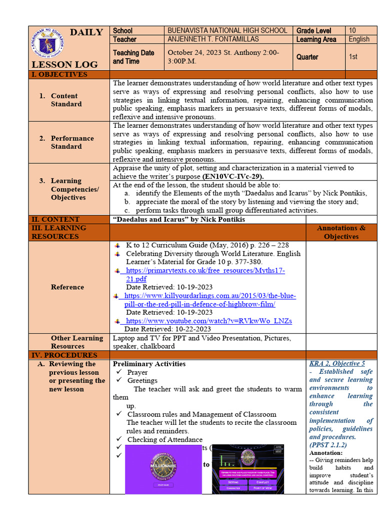 1st Quarter COT 2023-2024 | PDF | Learning | Teachers