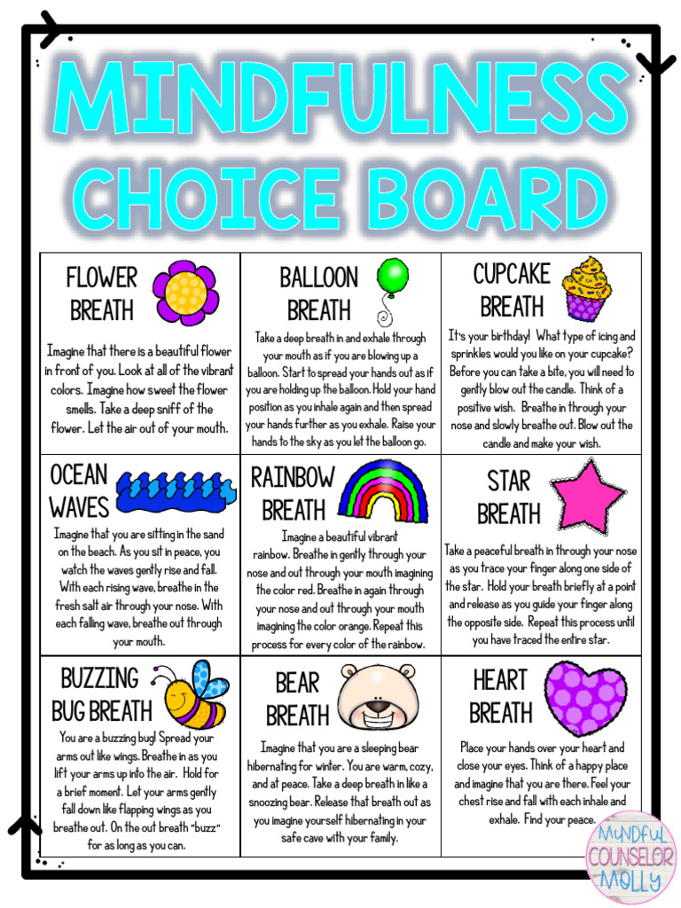 Mindfulness Choice Board | PDF | Breathing | Animal Physiology